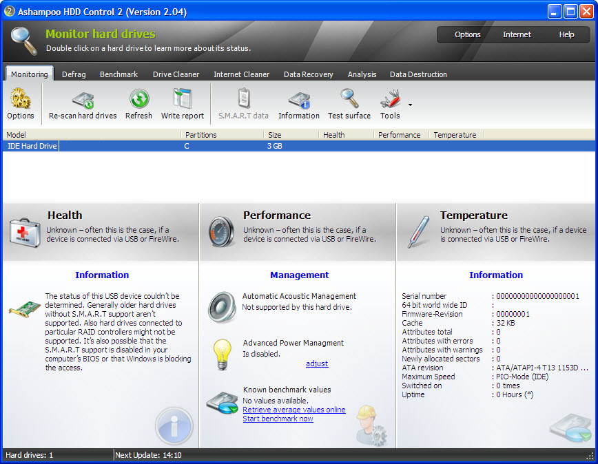 Ashampoo ® HDD Control 2 « Hdd Tools « System Software Research